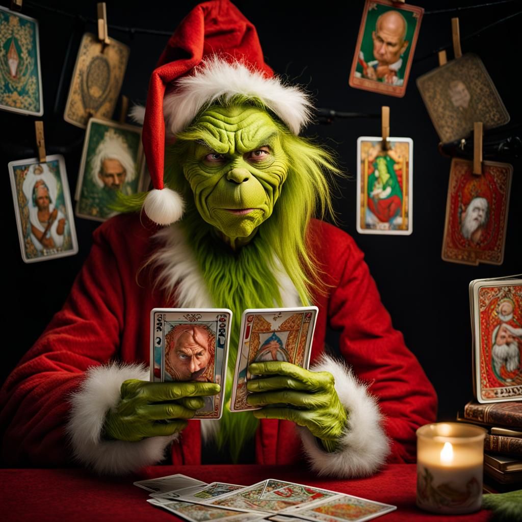 The grinch reading tarot cards - AI Generated Artwork - NightCafe Creator