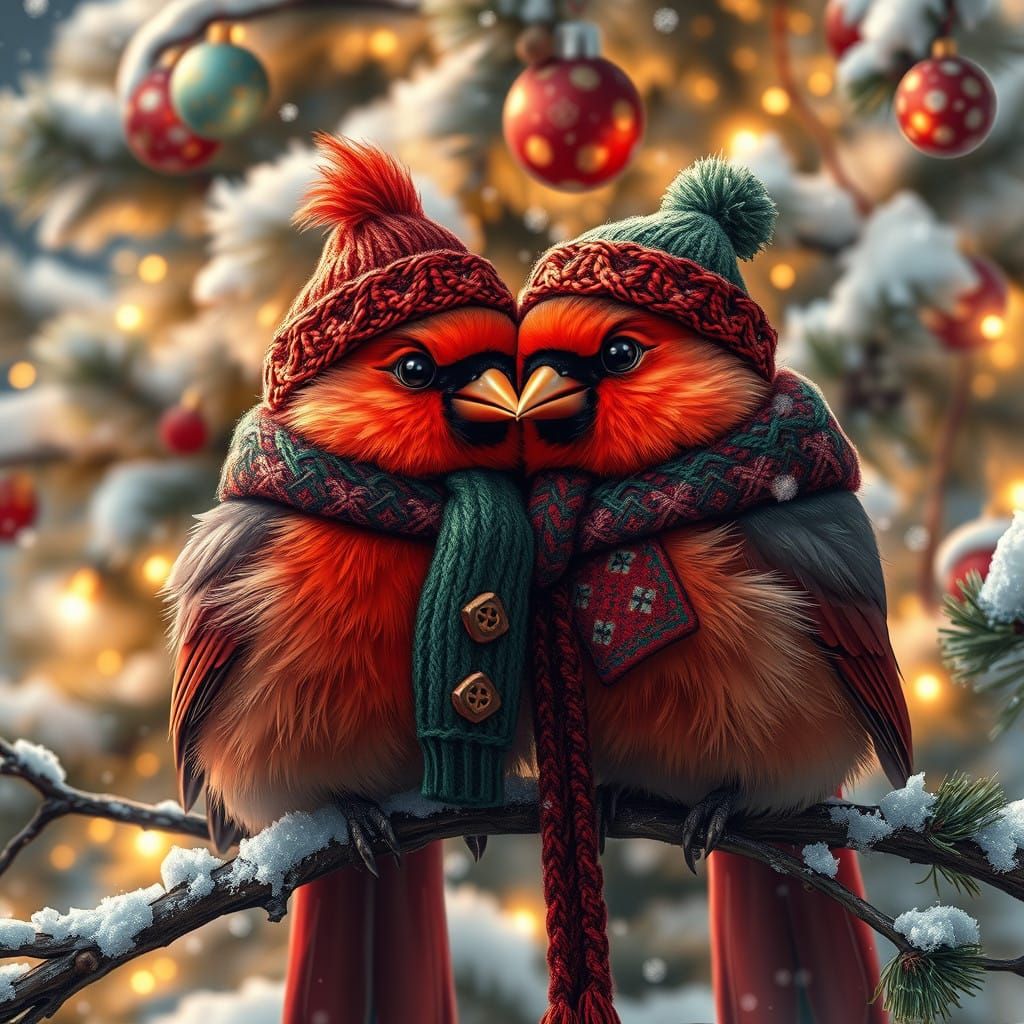 Red Cardinals Celebrating Christmas