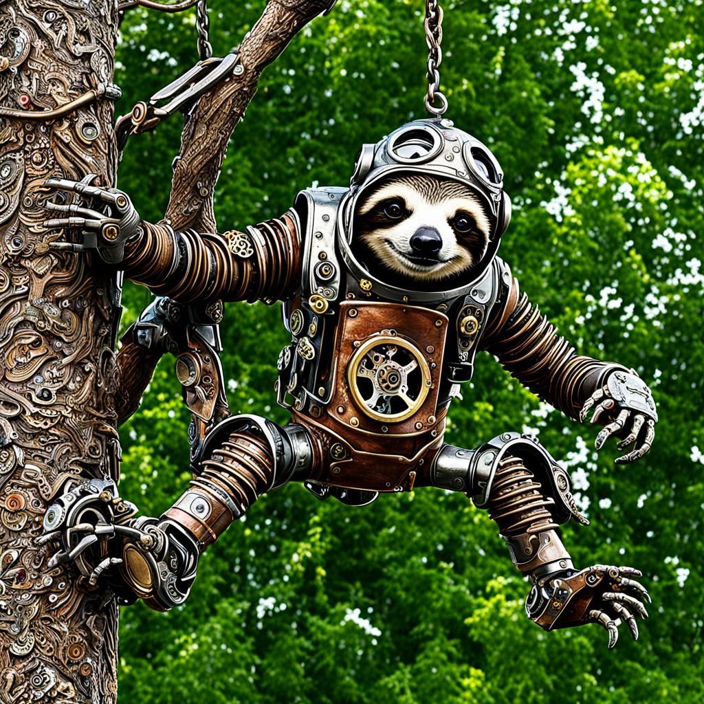 Possibly the cutest Steampunk mechanical Sloth you'll ever meet. - AI ...