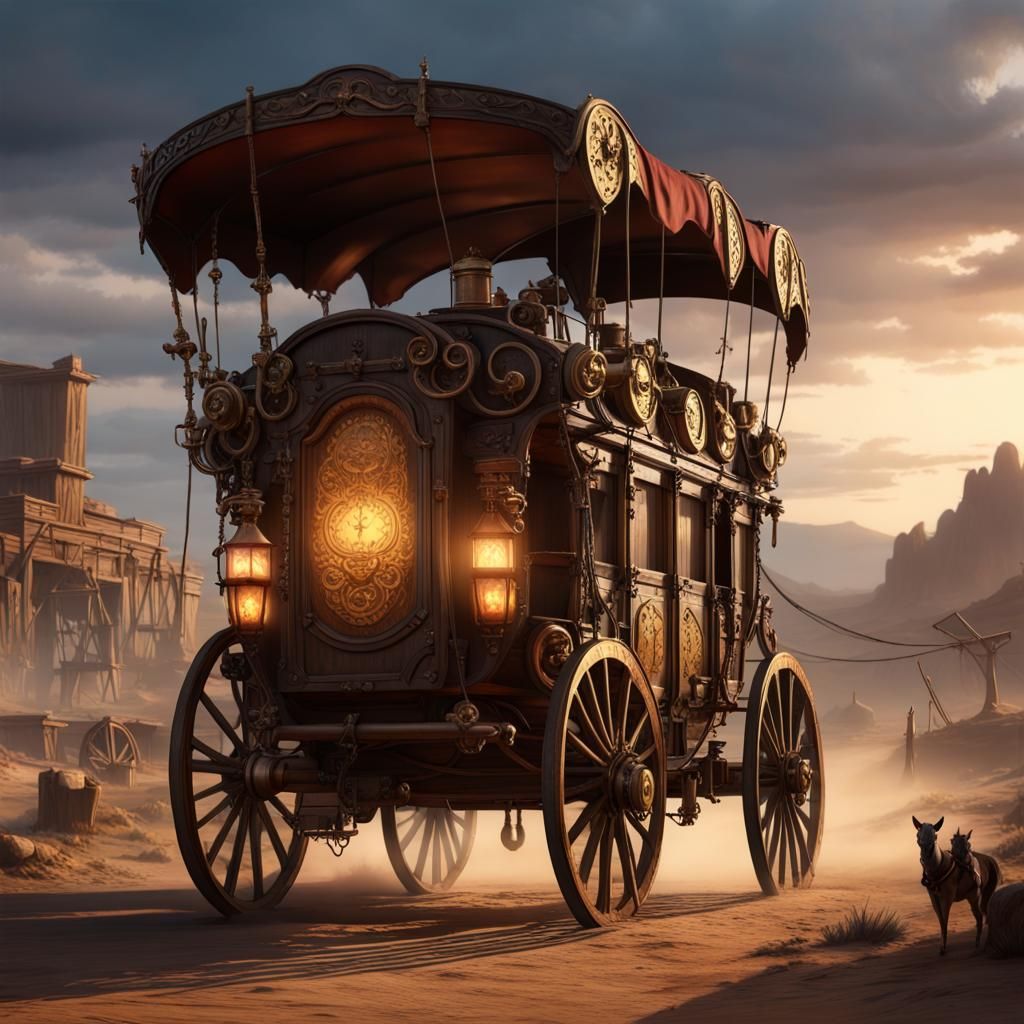 Wild West Wagon, steampunkstyle - AI Generated Artwork - NightCafe Creator