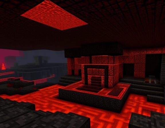 cube shaped blocky Minecraft house in the Nether, red Minecraft nether ...