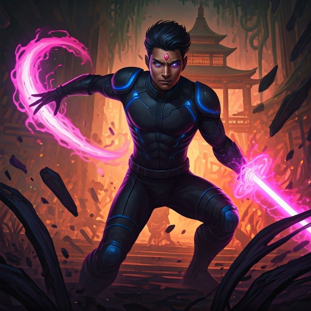 Young Indian X-Men Mutant Indra in Epic Combat Pos... - AI Art