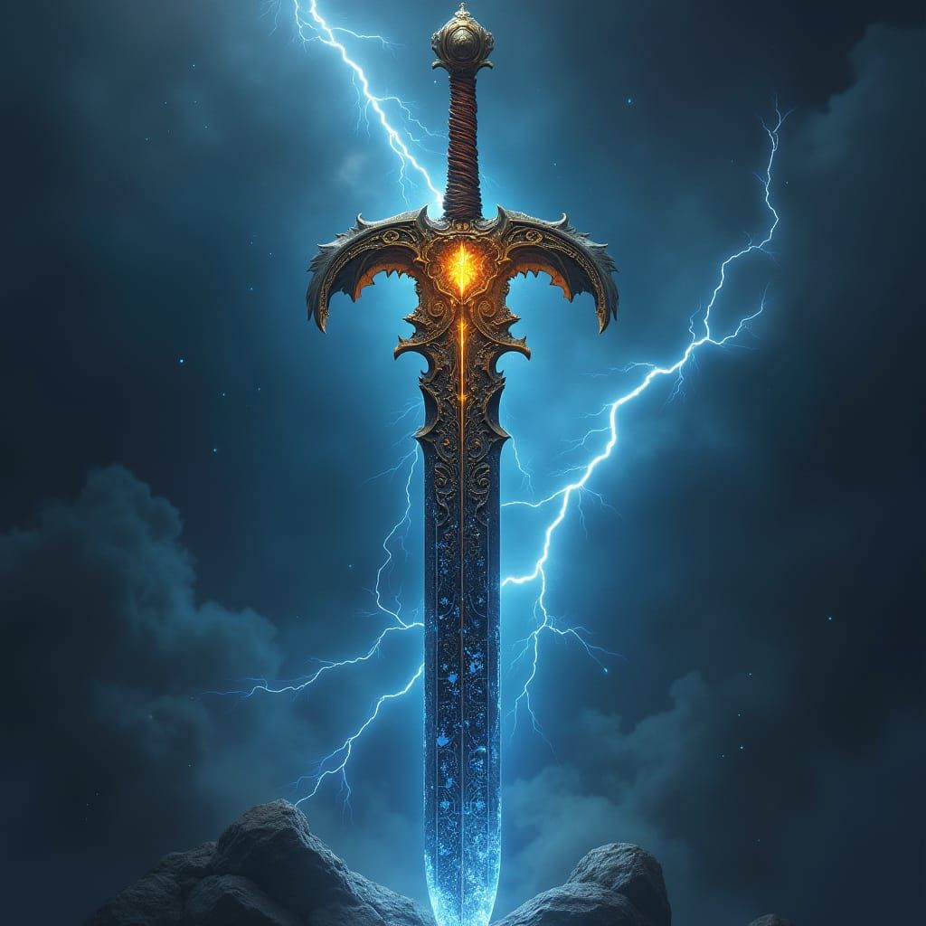 Oathcarver - Ancient Glowing Longsword with Runes and Stormy...