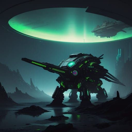 Advanced combat Alien cannon - Glowing Alien Artillery Sits ...