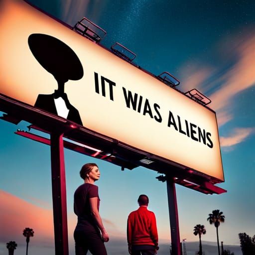 A billboard sign that has the words "it was aliens" - AI Generated ...