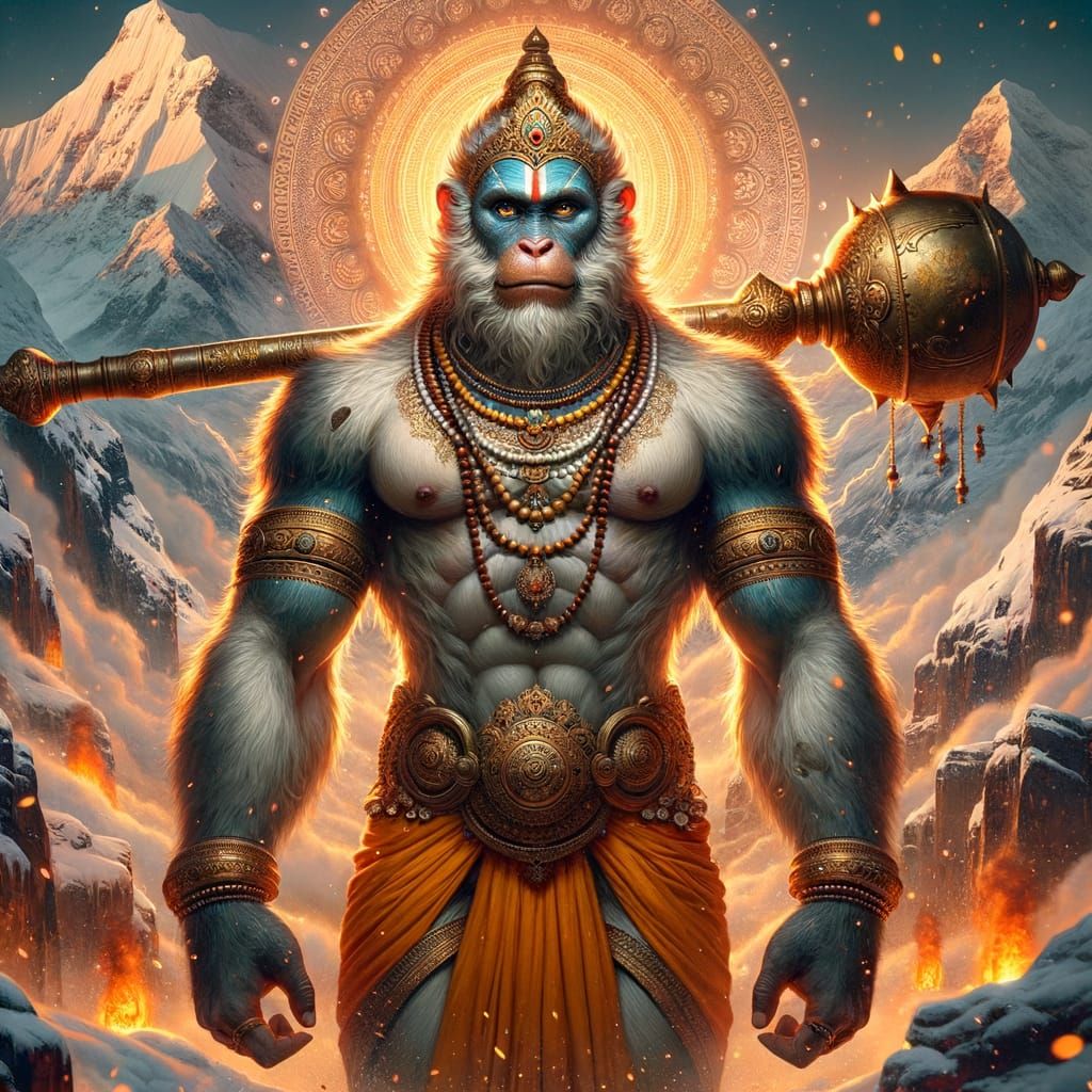 Divine Monkey Deity in Ancient Indian Style - AI Art