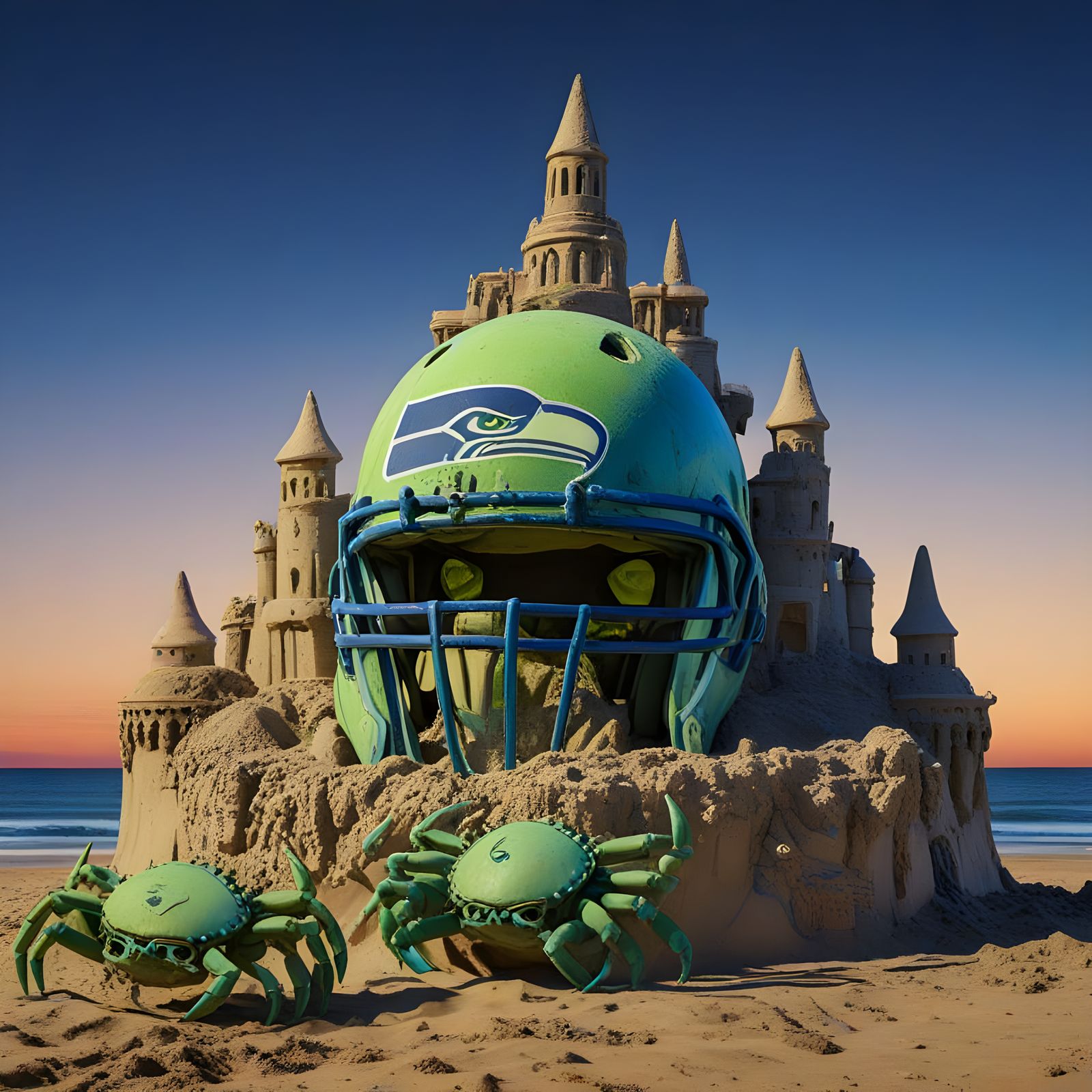 Seattle Seahawks Sandcastle with Vibrant Street Ar... - AI Art
