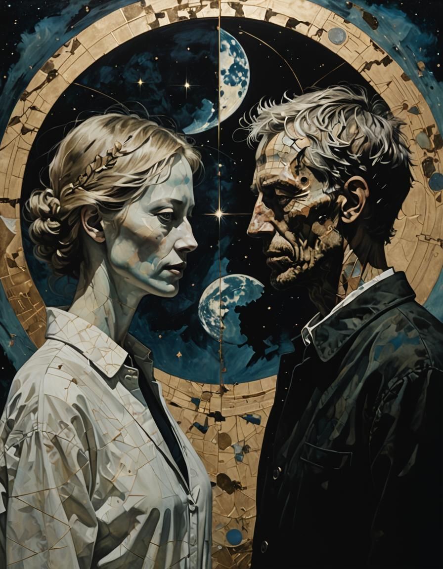 The duality Silhouette of two souls meeting , : r/nightcafe