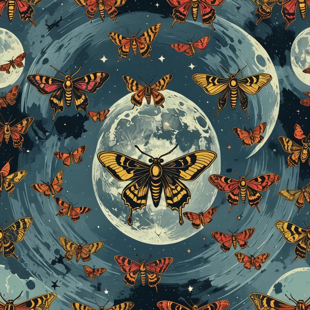 death head moths on a full moon night - AI Generated Artwork - NightCafe Creator