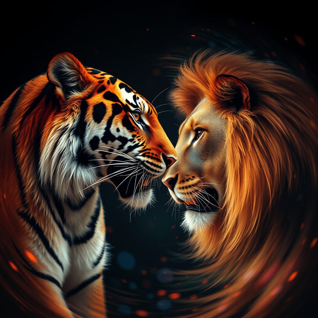 tiger versus lion - Tigers Engage in Fierce Kinetic Dance