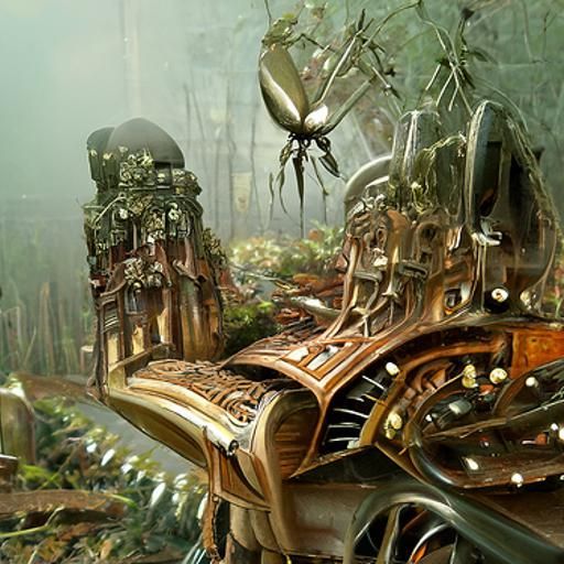 Mechanical Alien temple in a forest by Philip K Dick and Adrian ...