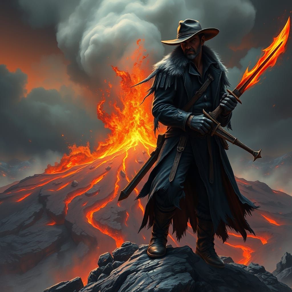 Fearsome Blood Hunter in Wolf Armor with Flaming B... - AI Art