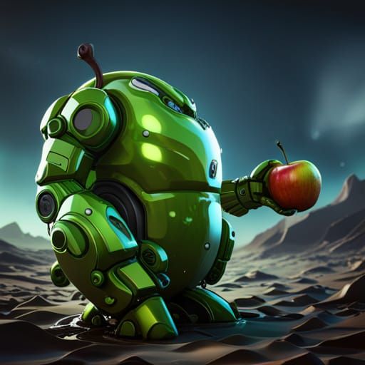 Mecha worm eating an apple - AI Generated Artwork - NightCafe Creator