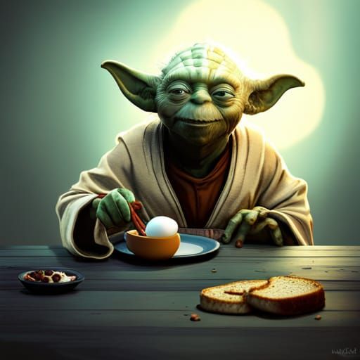 Yoda eating eggs on toast - AI Generated Artwork - NightCafe Creator