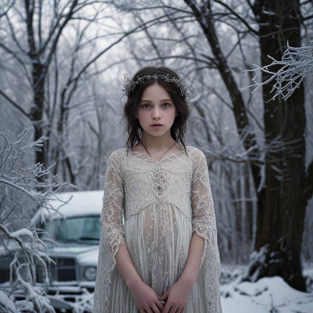 Hyper-realistic portrait photography. A gothic child playing outside at ...