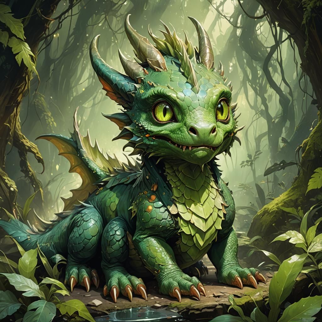 an adorable green baby dragon, - AI Generated Artwork - NightCafe Creator