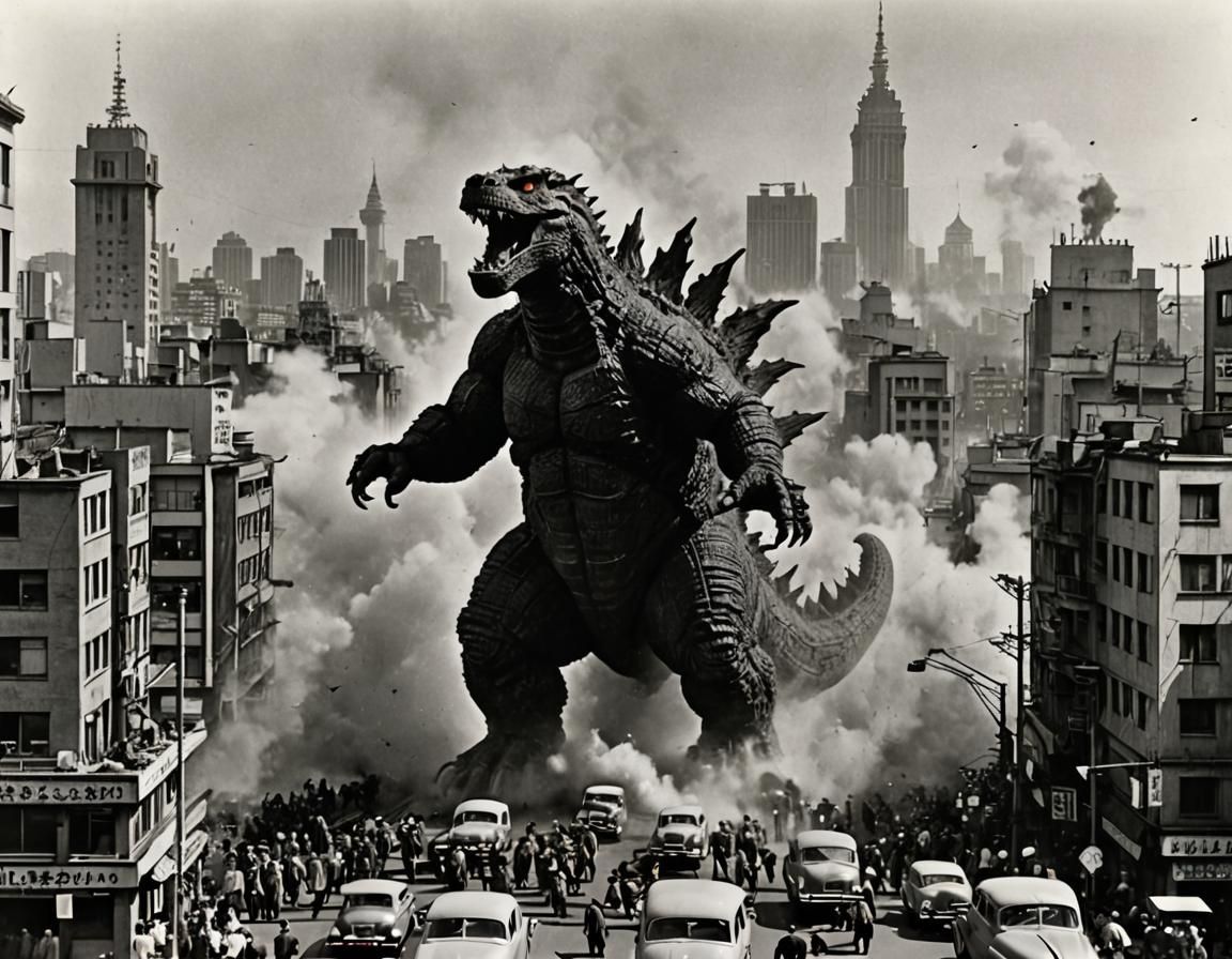 1950’s Godzilla rampaging through Tokyo. - AI Generated Artwork ...