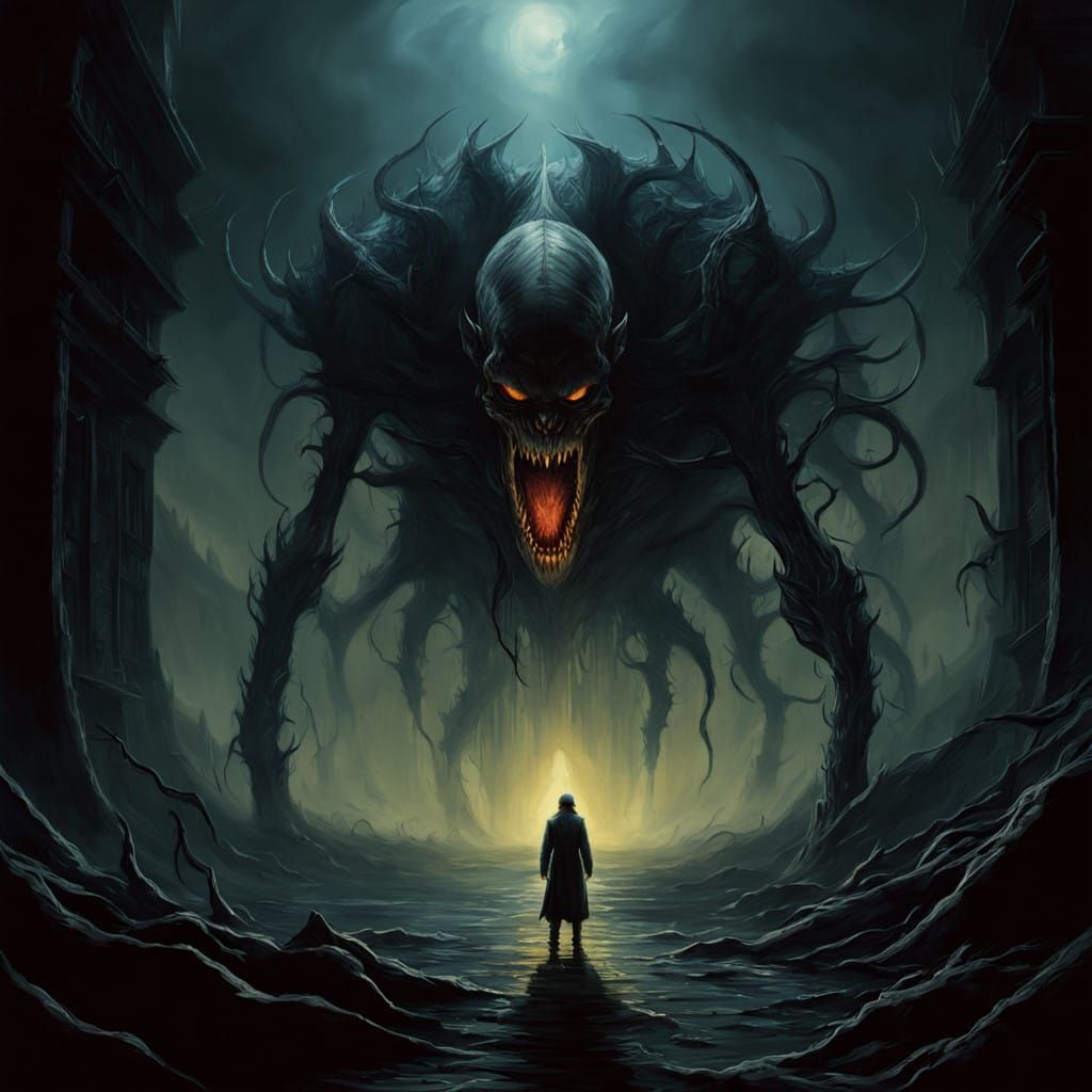 A creature with long, sharp claws emerges from the shadows, its form ...