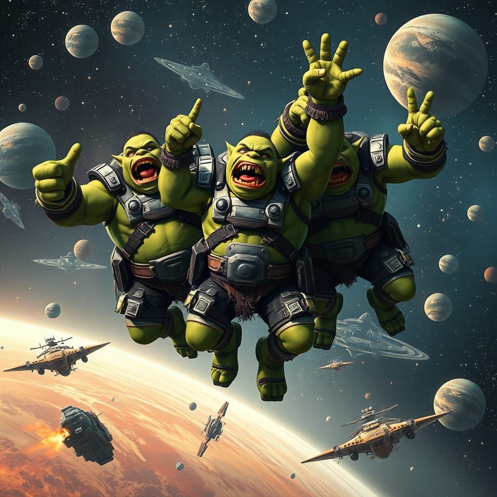 Sci-fi Orcs in outer space - Galactic Orcs Celebrate in Zer...