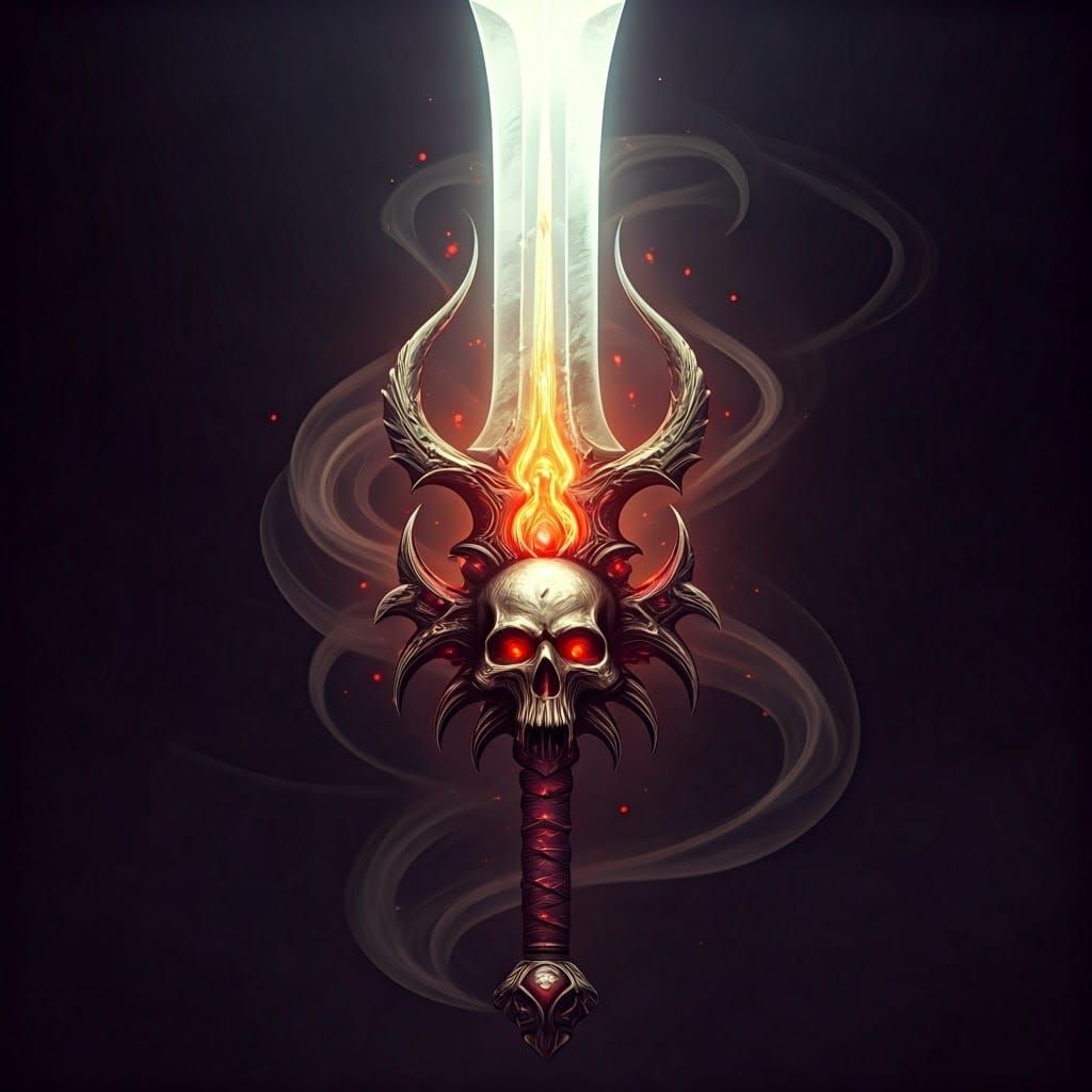 Mighty Two-Handed Sword with Skull Hilt and Rubies - AI Art