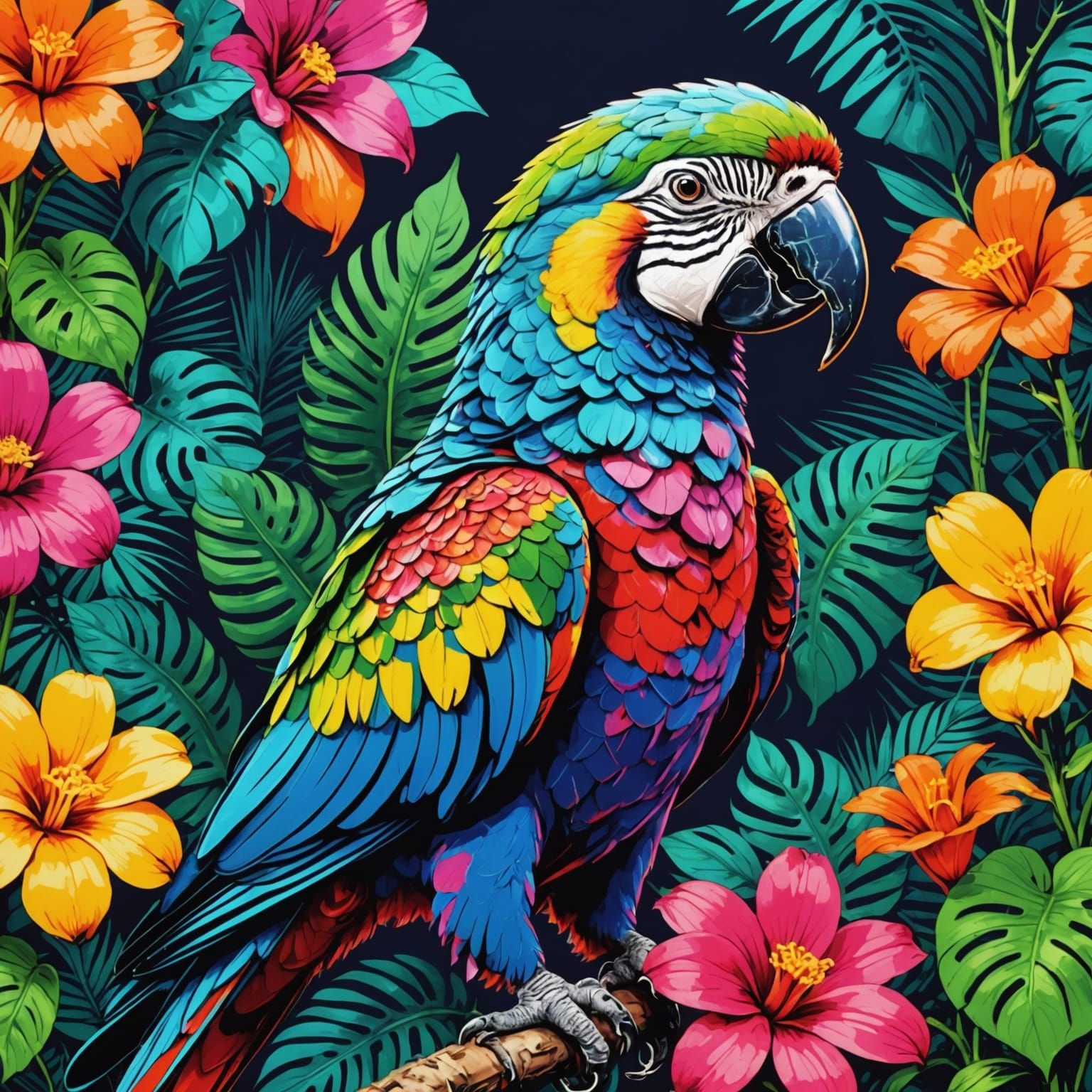 Pop art parrot - Vibrant Pop Art Parrot in Cosmic Jungle
