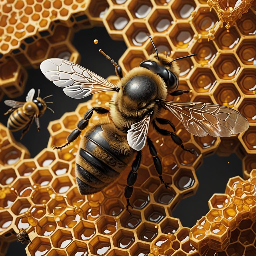 bee with honey comb - Surreal Bee Hive in Vibrant Colors