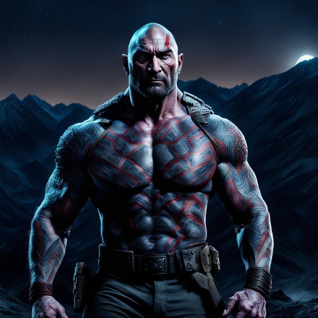 Drax the Destroyer in a mountain range at night - AI Generated Artwork ...