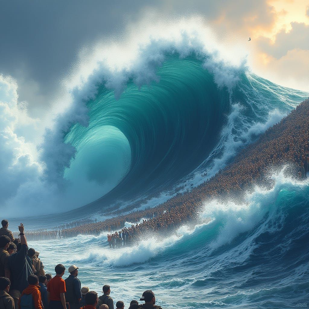 Tidal Wave of Terror in 19th-Century Japanese Styl... - AI Art