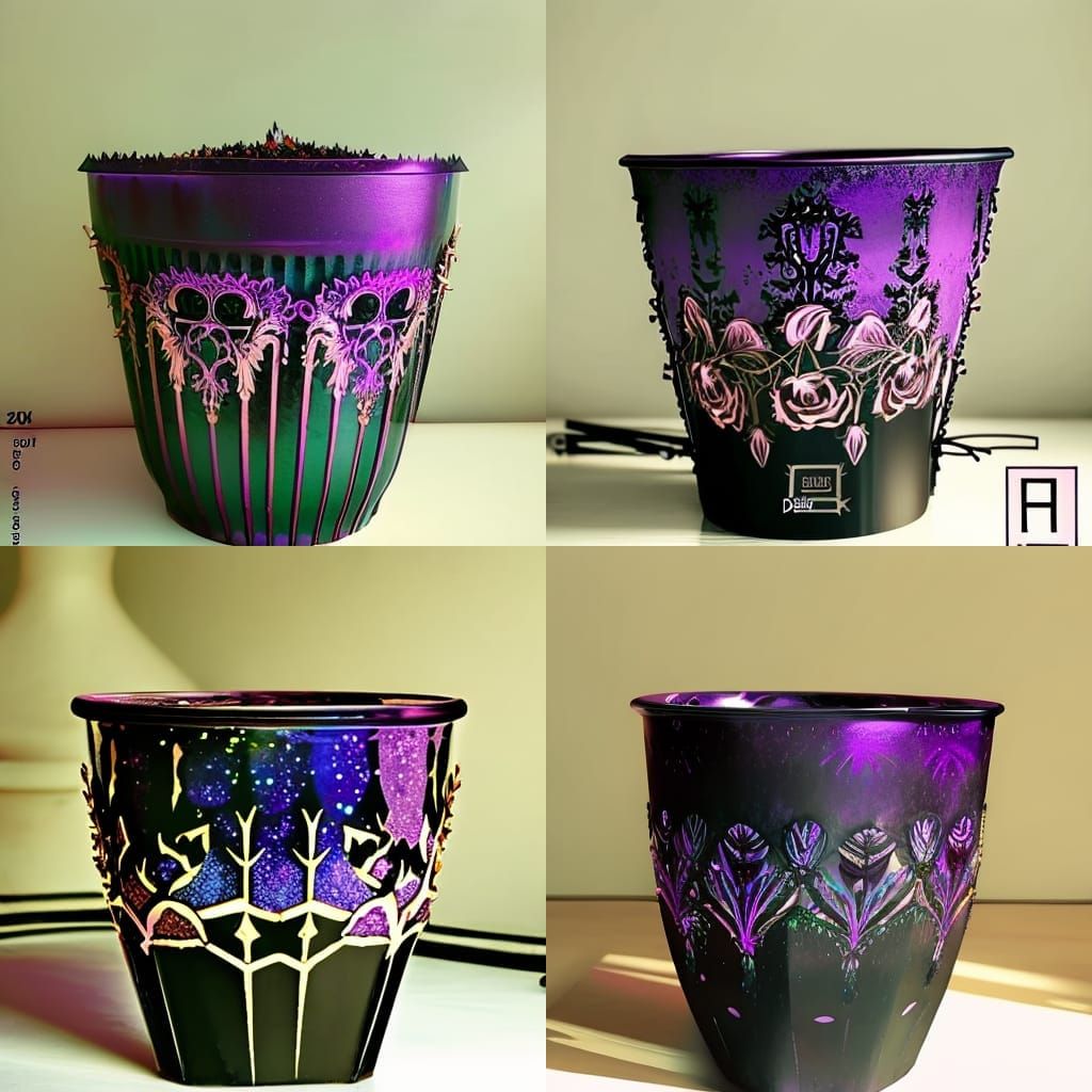 Gothic purple holographic pot with rose gold accents& black roses ...