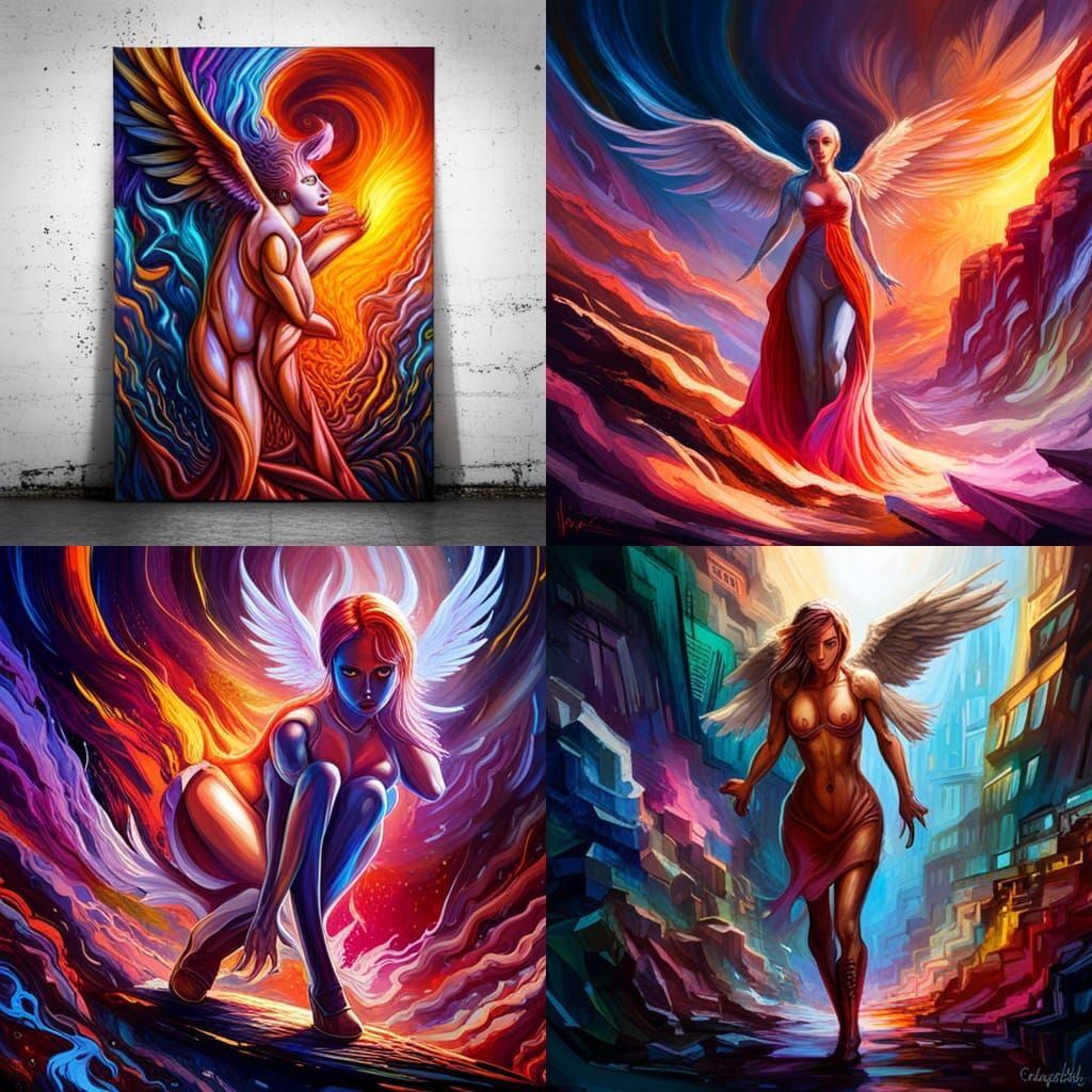 elegant cybernetic angel woman, descending to hell - AI Generated ...