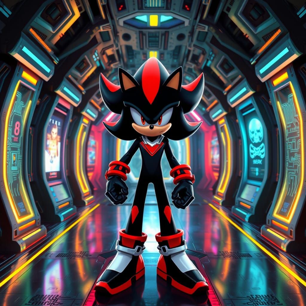 Shadow the hedgehog cyberpunk 3 - Cyberpunk Hero in Futurist...