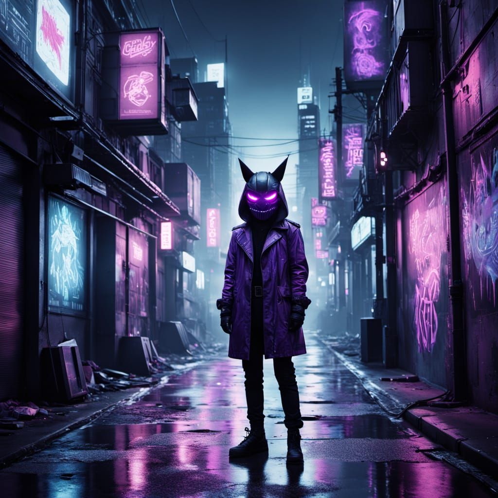 Gothic Lolita in Cyberpunk Gengar Suit - AI Art