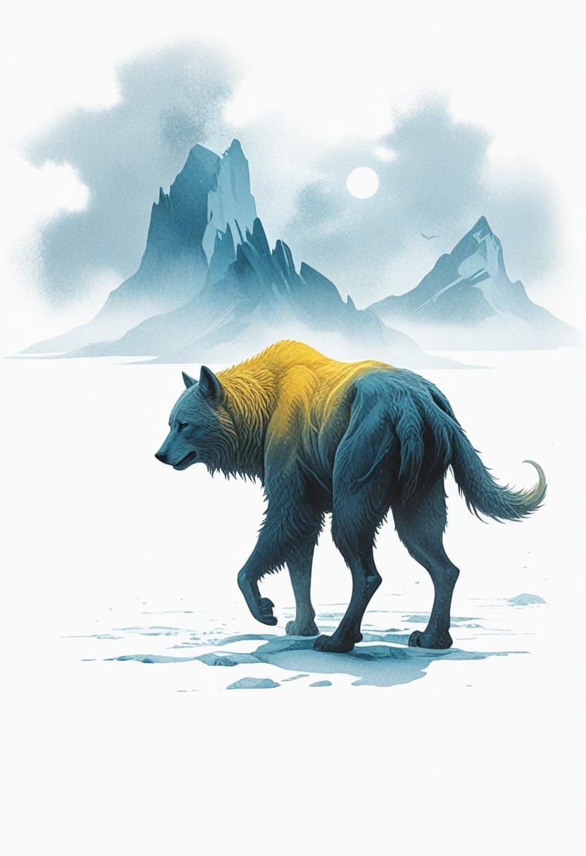 Ethereal Beast Lost in Arctic Twilight - AI Art