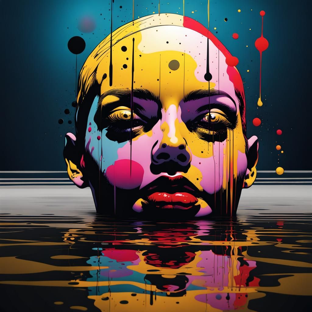 scientific dope ink-splatter, puddle face reflection - AI Generated ...