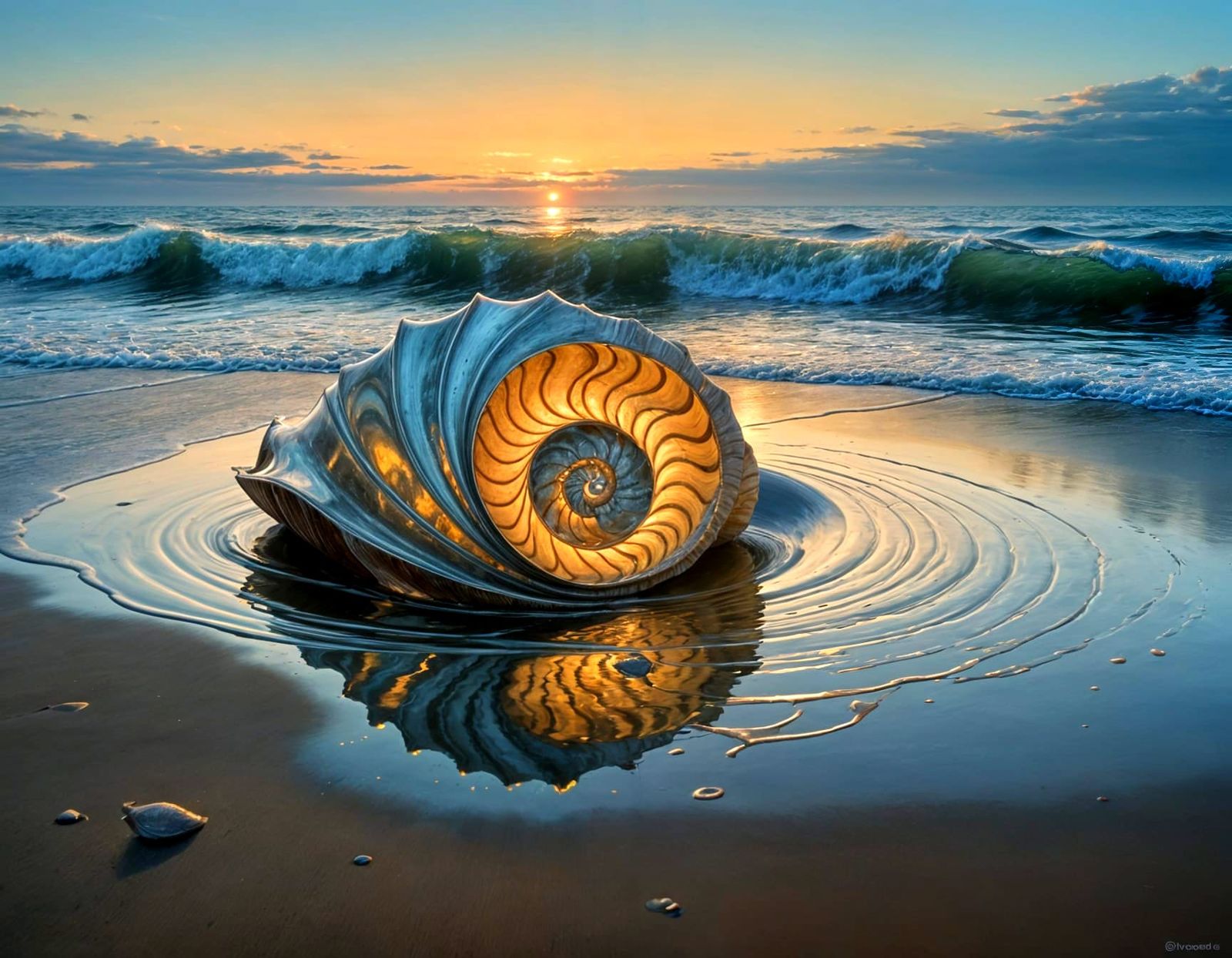 fractals in nature - Surreal Seashell Oasis in Hyperrealisti...