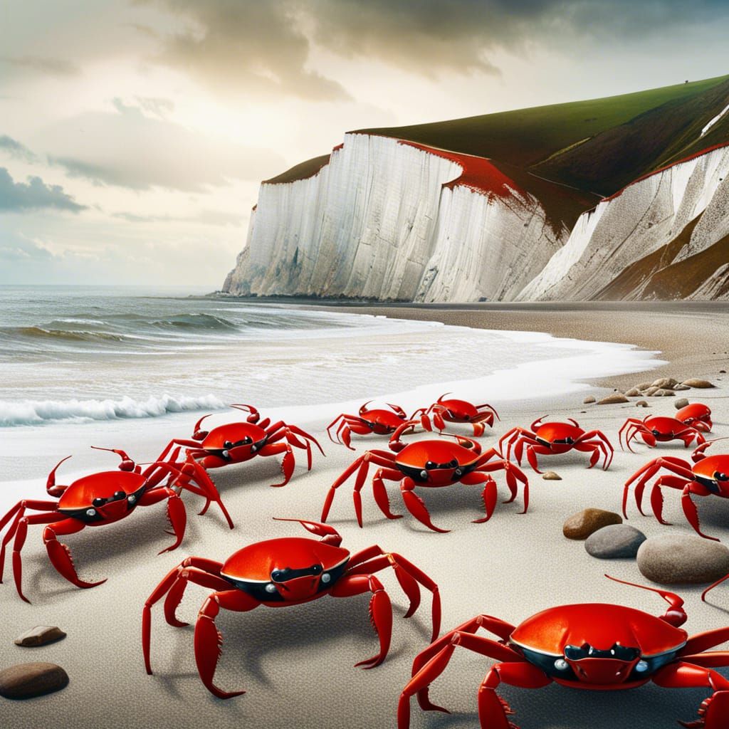 white cliffs red crabs - AI Generated Artwork - NightCafe Creator
