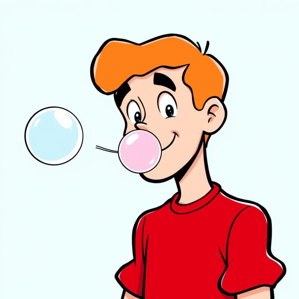 Archie Blows a Joyful Bubble in Cartoon Style - AI Art