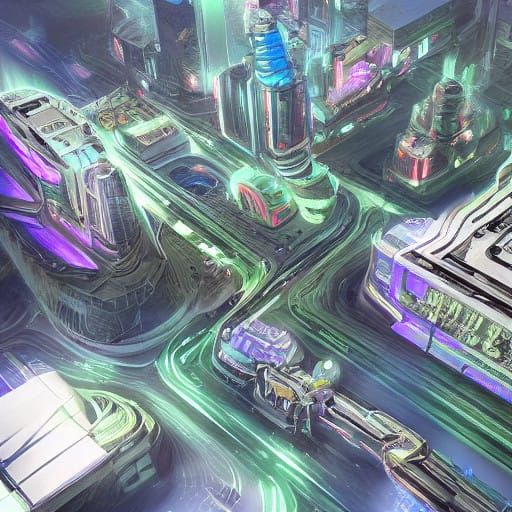 Intricate Futuristic Tower in Robotic City with Sp... - AI Art