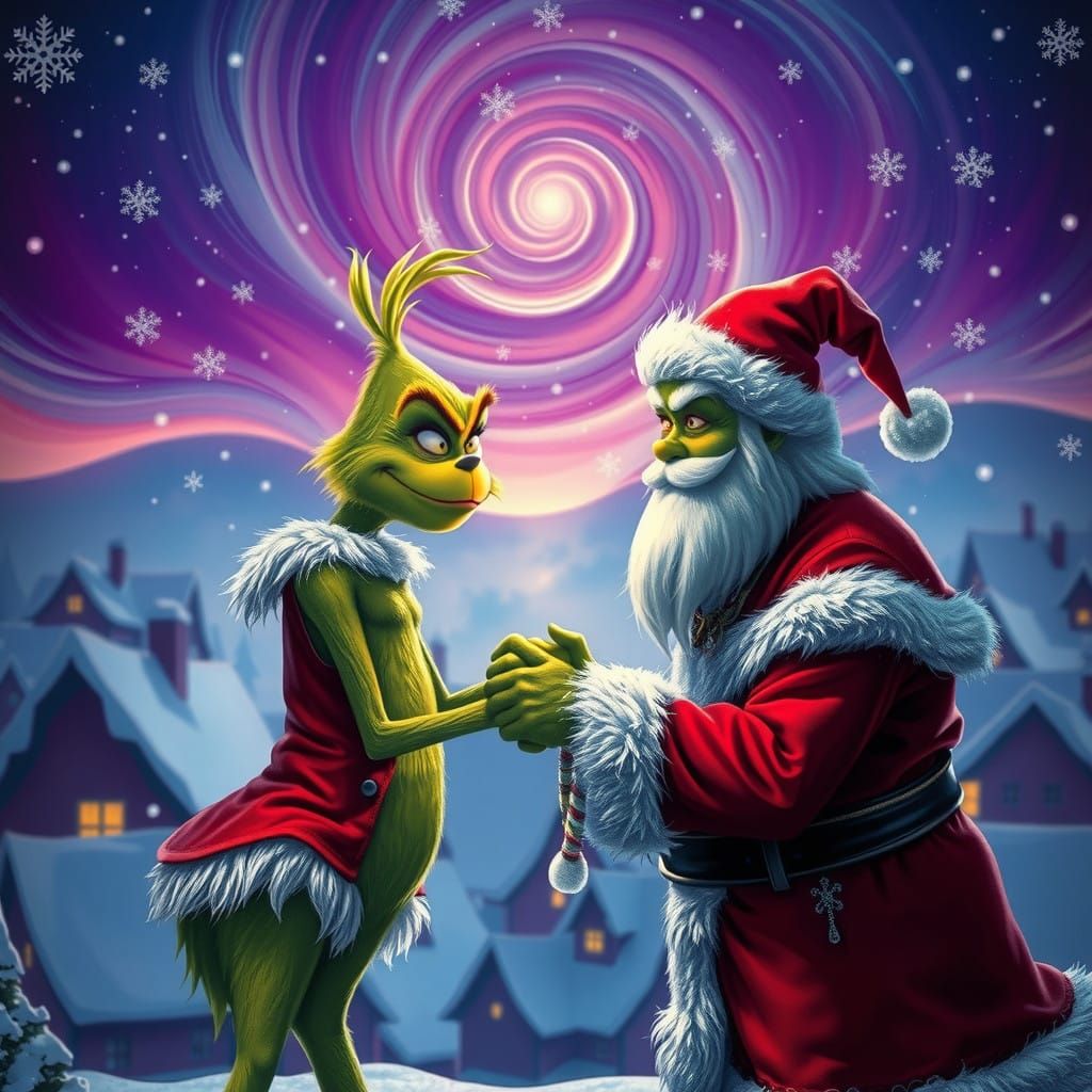 The Grinch and Santa shaking hands - The Grinch and Santa sh...