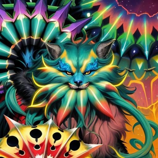 Close-up of a masked creature sitting in a storm with a magical animal ...