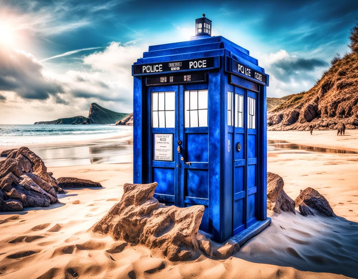 Tardis stuck on the sand - AI Generated Artwork - NightCafe Creator