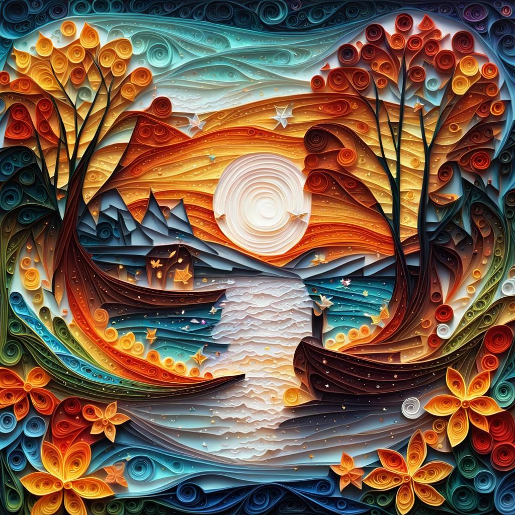 A scene in the style of quilling art: detailed illustration in the ...