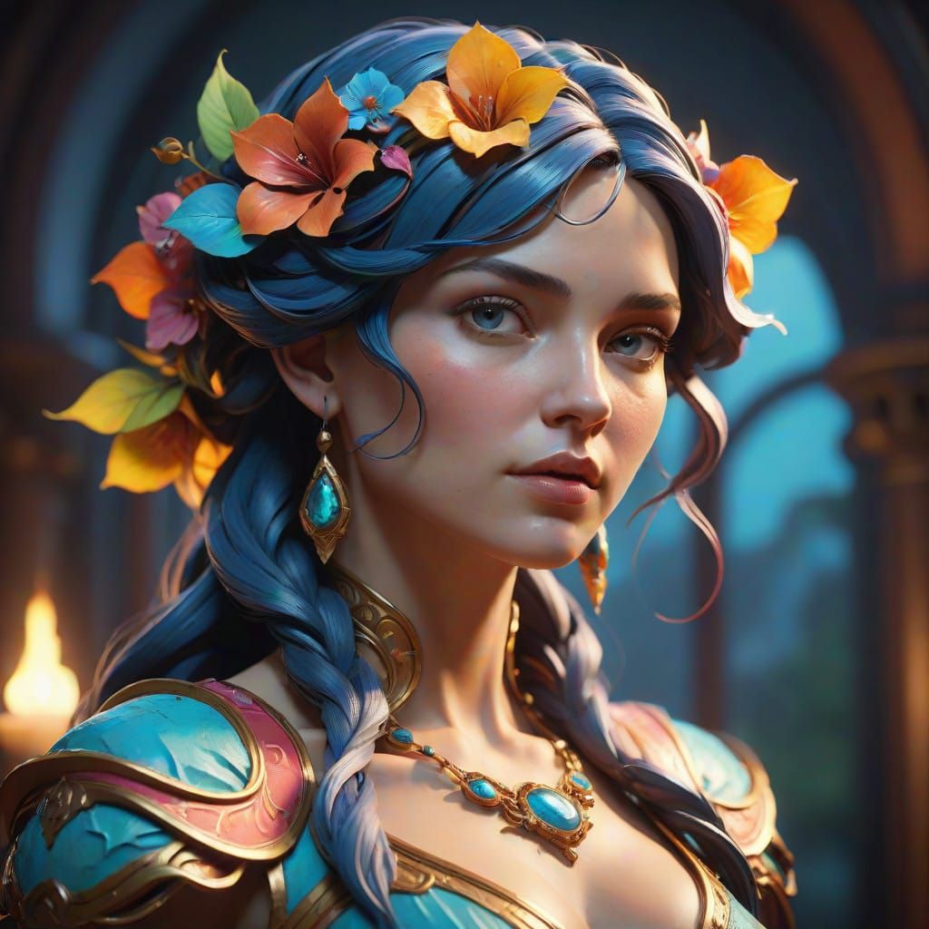 Elegant Paper Mache Portrait in Art Nouveau Style,... - AI Art