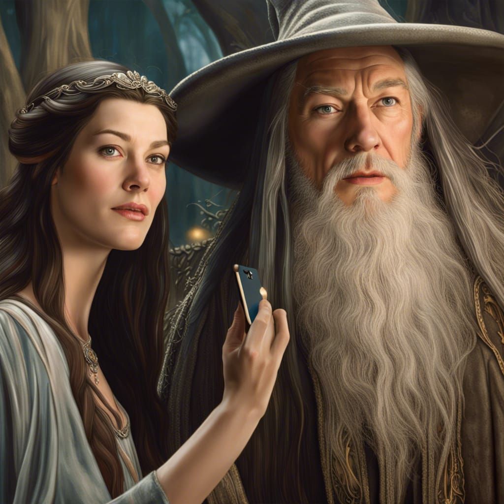 Gandalf and Lady Arwen Taking A Selfie - AI Generated Artwork ...