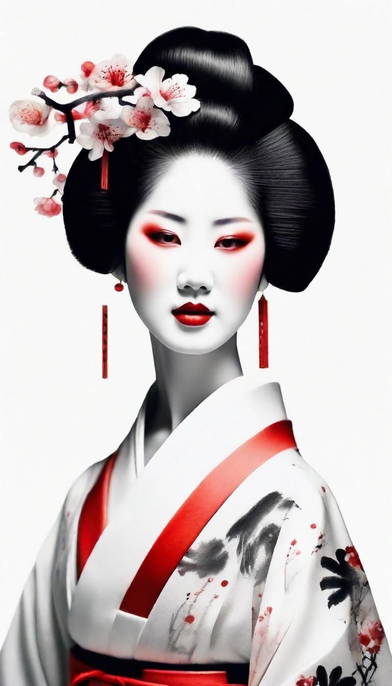 Portrait of Geisha - Ethereal Geisha Portrait in Traditional...