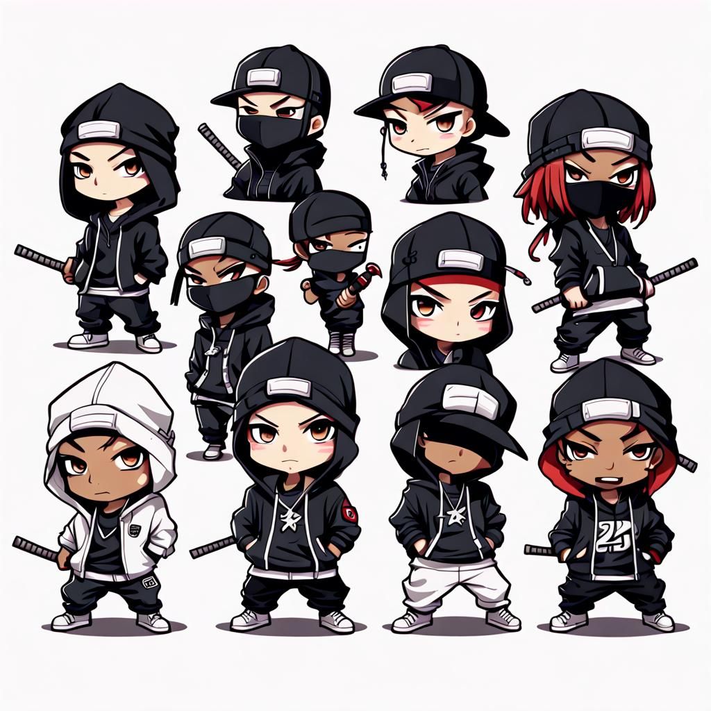 A gang of ninjas that dress like hip hop stars. Anime chibi inspired ...