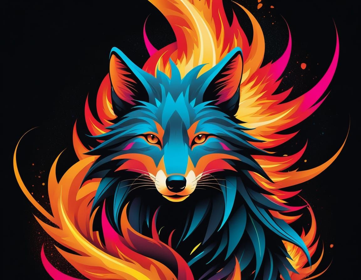 Cyberpunk Tribal Foxfire Art in Vibrant Layers - AI Art