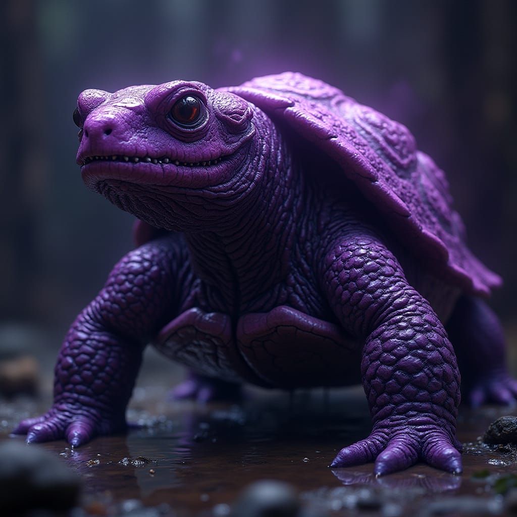 Mysterious Purple Turtle Digimon with Dark Aura - AI Art