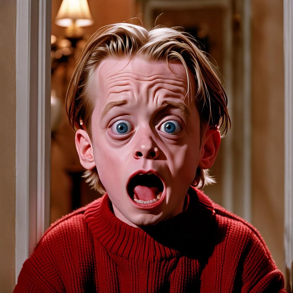 Macaulay Culkin from Home Alone afraid face - AI Generated Artwork ...