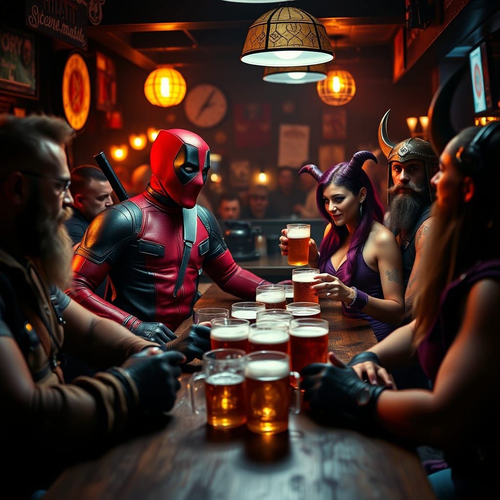 Deadpool and Psylocke Join Beer-Chugging Vikings i... - AI Art